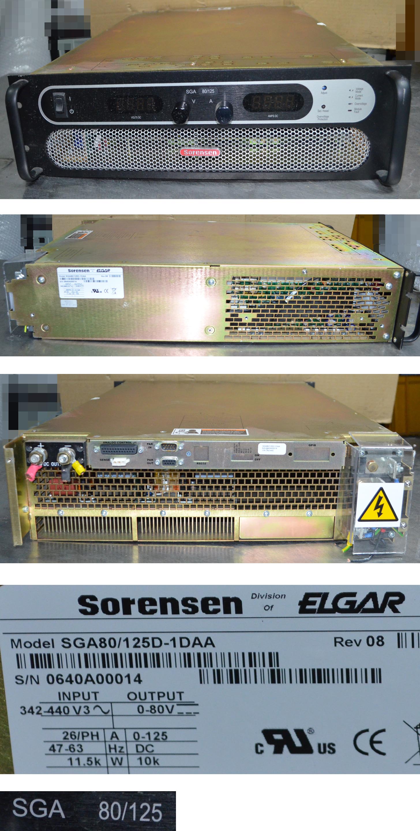 소리전자 - ★★★ 수량3대 Sorensen SGA 80-125, Programmable Power Supply 10kW 80V ...